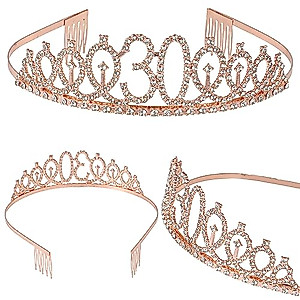 SINTENILL 30th Birthday Decorations for Women, Including 30th Birthday Crown/Tiara, Sash, Cake Topper and Candles, 30 Anniversary Party Decor 30th Birthday Gifts for women