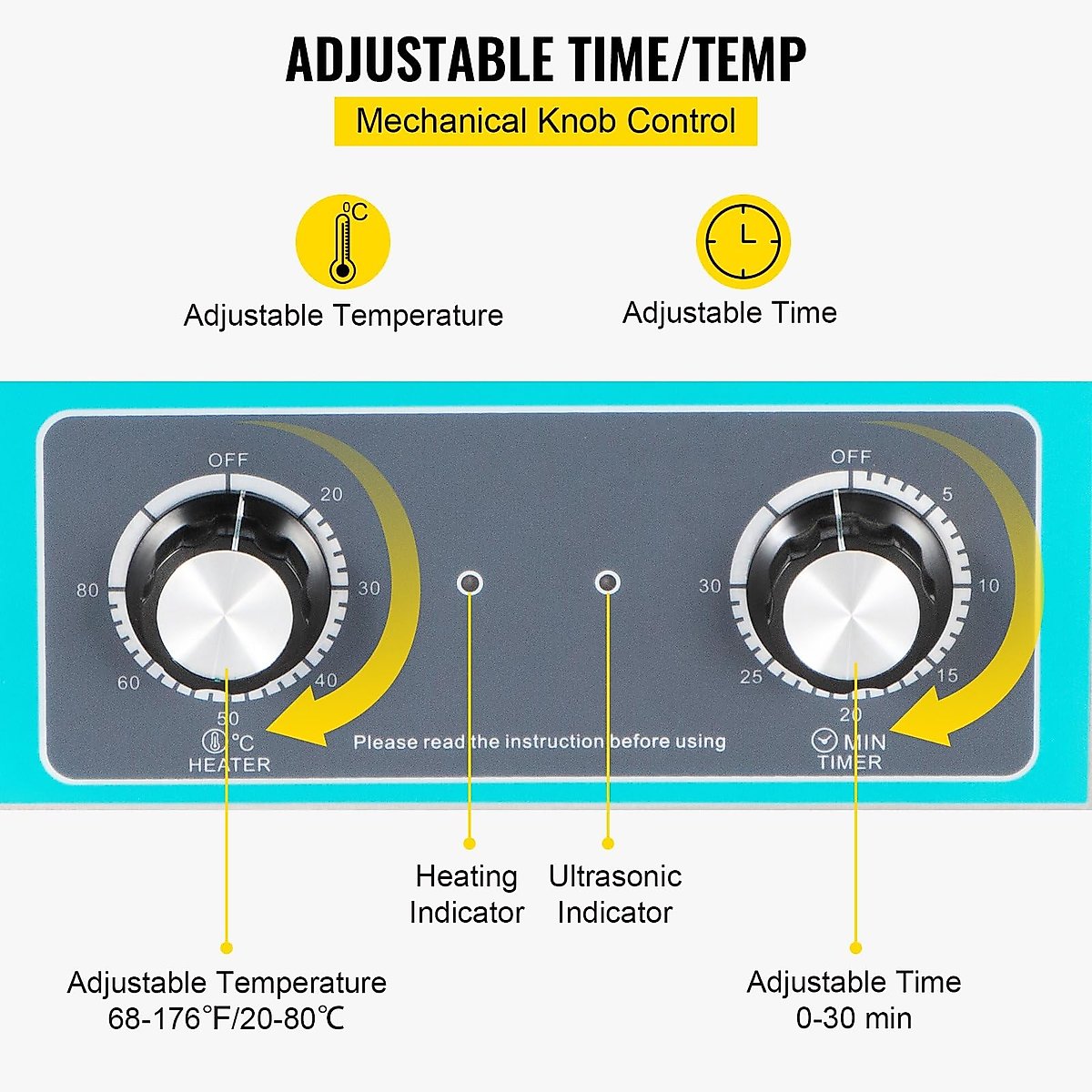 Ultrasonic Cleaner with Heater Timer Control, Lab Water Drain - Ideal for Solution Cleaning