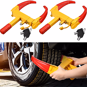 2 Pcs Wheel Lock for Cars, Heavy Duty Trailer Wheel Lock Universal Security Anti Theft Tire Clamp for Vehicles Boot Camper SUV ATV Boat Motorcycle Golf Cart Deterrent (Red)