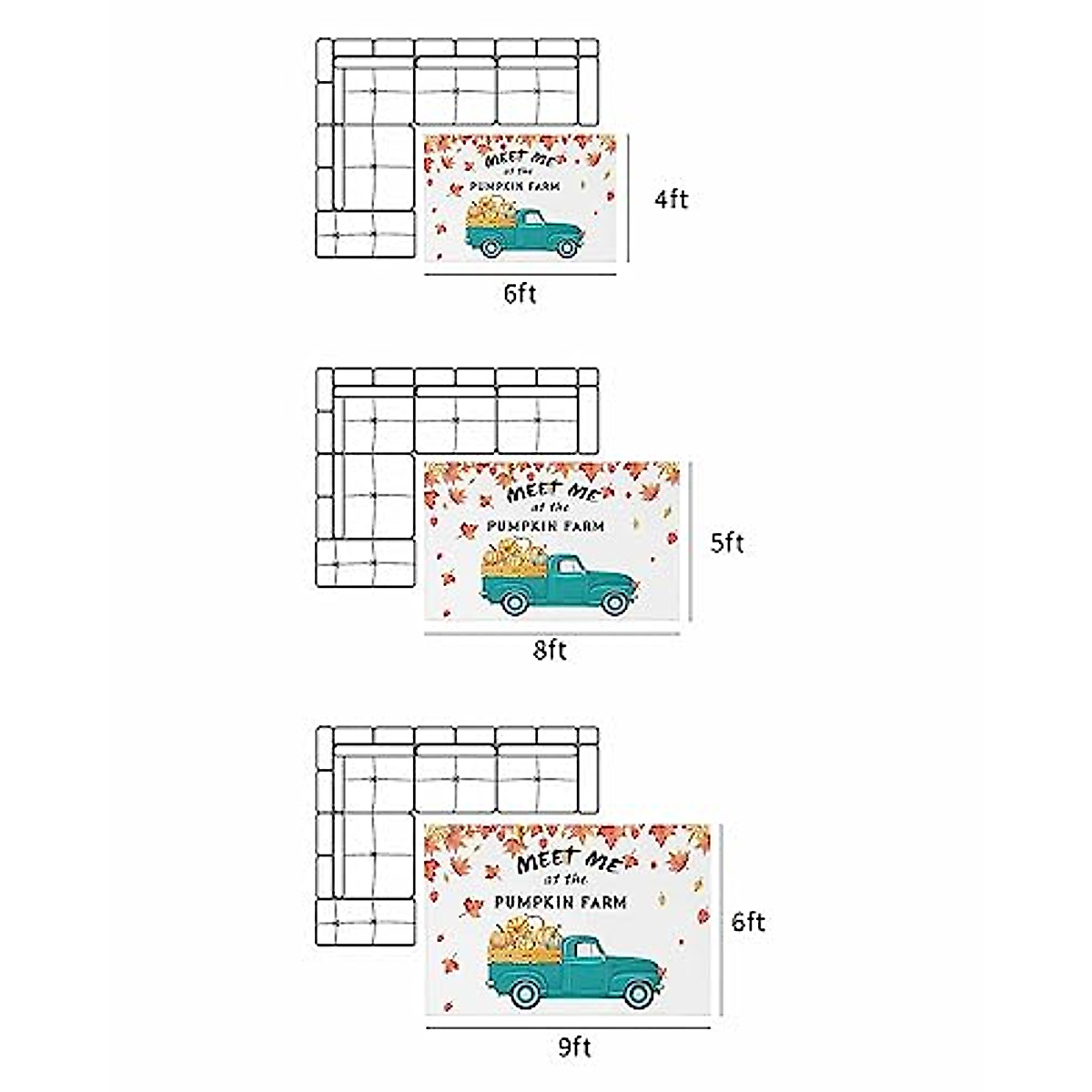 Thanksgiving Outdoor Rug, Large Floor Mat Pumpkin Truck Maple Leaf Non Slip Area Rug Rubber Backing Quick Dry Clearance Carpet for Camping Rugs, Patio, Garden, Lawn, Deck, Porch, 5' x 8'