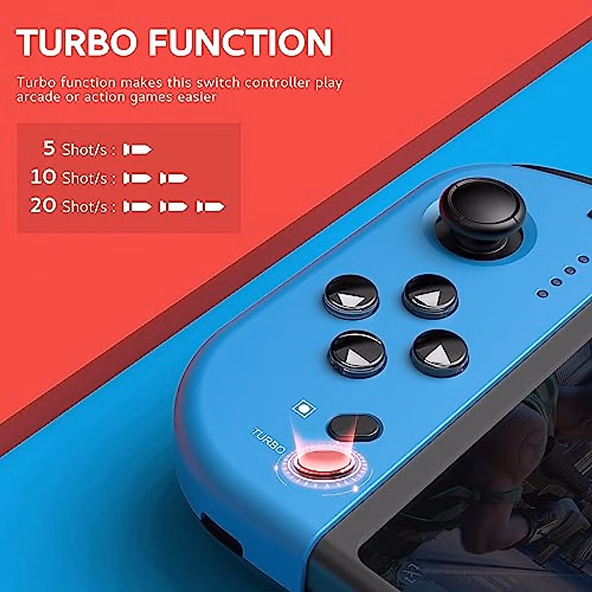 Poupouduck Suitable Big Hand Switch Controllers for Switch/OLED, Handheld Switch Pro Controllers Replace Switch Joycon, Split Pad Pro with Button Lights, Turbo, 4-Level Vibration, 6-Axis Gyro