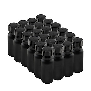 The Bottle Depot - 24 Pack - 0.5 oz Glass Bottle With Cap - Black Frosted - 18-400 Neck Finish - Boston Round Bottles - UV Rays Protection