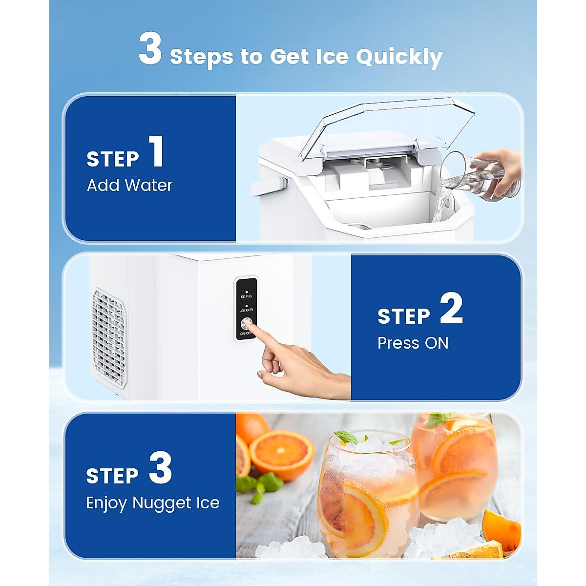 COWSAR Ice Maker, Nugget Ice Maker Machine, Portable Ice Machine with Self-Cleaning, 34Lbs/Day, Ice Makers Countertop with Handle, Ice Scoop and Basket for Home Office Party, White