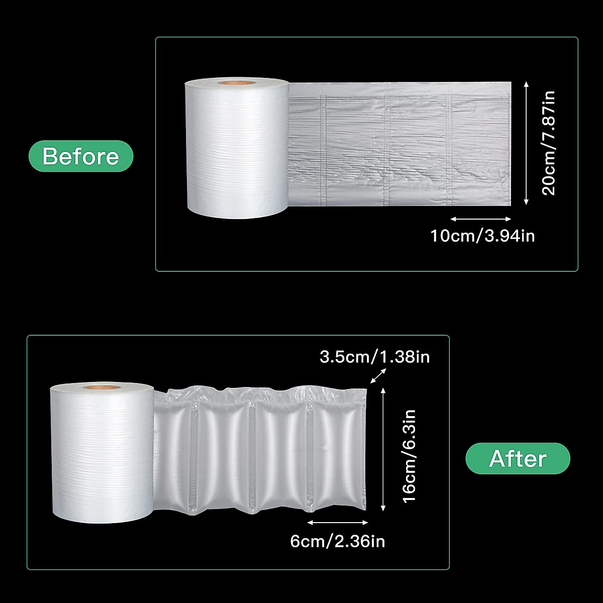 awagas Air Cushion Wrap Roll, 3000pc Air Pillow Bags Air Pillows for Packaging Inflatable Air Cushion Film Roll, Air Bubble Void Filling Bags for Bubble Wrap Packaging 985ft x 4" x 8"