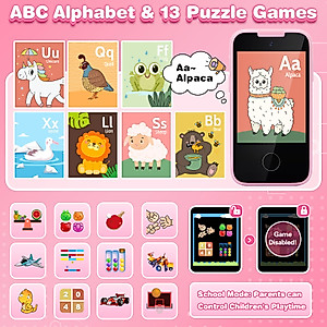 Kids Phone Toys for 3-6 Year Olds Girls, Touchscreen Kids Cell Phone with Dual Camera, MP3 Music Player, Games, Habit Tracker Kids Toddler Phone Learning Toy Birthday Gifts for Girls Age 3 4 5 6 7 8