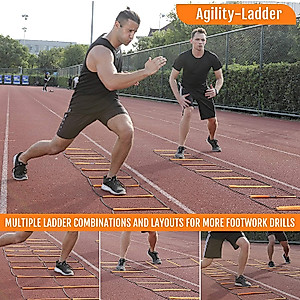 ALPHAWORX Agility Ladder, Agility Training Equipment, Soccer Speed Ladder, Football Footwork Ladder, Workout Ladder for Kid Adult, Foldable Instant Set-up & Tangle-Free & Carry Bag (8 Rung)