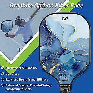 GIGAPOWER Pickleball Paddles | USAPA Approved | Graphite Carbon Face with Polypropylene Honeycomb Core | Lightweight Pickleball Paddles Set of 2 Rackets, 4 Balls and 1 Carry Bag, Ocean Marble