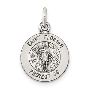 Solid 925 Sterling Silver Vintage Antiqued Catholic Patron Saint Florian Pendant Charm Medal - 18mm x 12mm