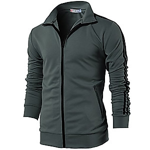 H2H Mens Active Slim Fit Track Lightweight Jacket Zip-up Long Sleeve CHARCOAL US XL/Asia 2XL (CMOJA0103)