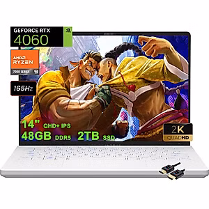 ASUS ROG Zephyrus G14 Gaming Laptop | 14" QHD+ 165Hz 500nits | AMD 8-Core Zen4 Ryzen 9 7940HS (>i9-12900H) | 48GB DDR5 2TB SSD | GeForce RTX 4060 8GB | Backlit Fast Charging Win11 White + HDMI Cable