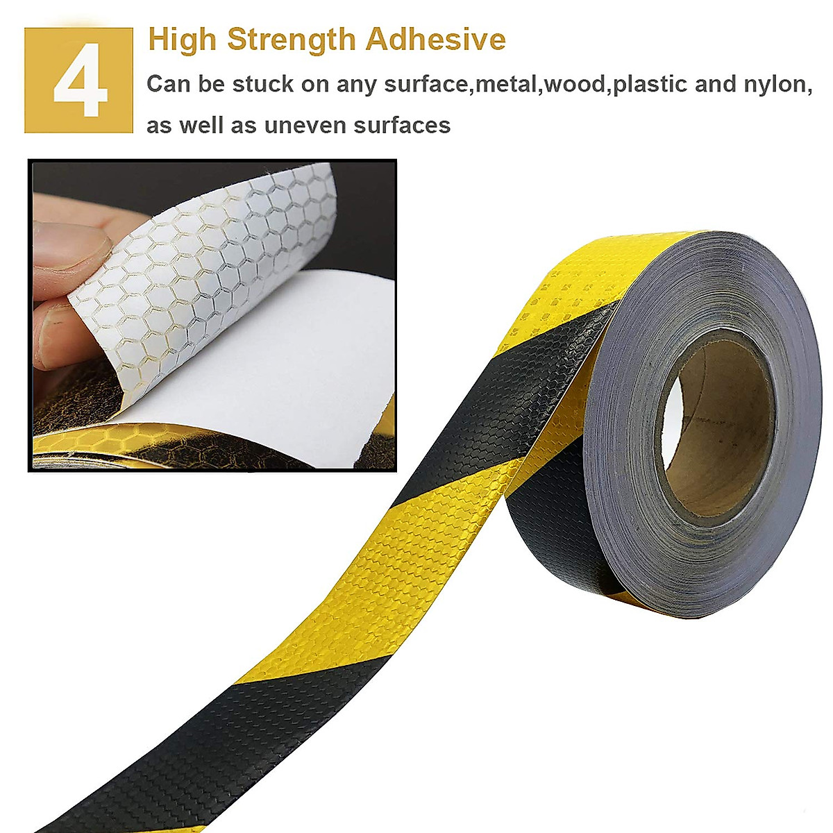 Waterproof Reflective Safety Tape Roll 2"X150' Yellow Black Striped Floor Marking Tape Hazard Caution Warning Tape Auto Truck Self-Adhesive Safety Sticker Strips for Wall Factory Trailer Vehicle