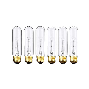 BULBMASTER 25 Watts T10 Tubular Clear Incandescent Light Bulb, Antique Vintage Style Showcase Bulb 6 Pack