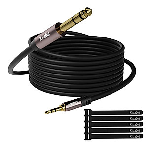 3.5mm to 6.35mm Stereo Audio Cable 15 Feet, 1/4 to 1/8 inch Headphone Cable Jack, Hi-Fi Sound, Gold Plated Connectors, OFC Core, Black Cable (with 5 pcs Cable Ties)