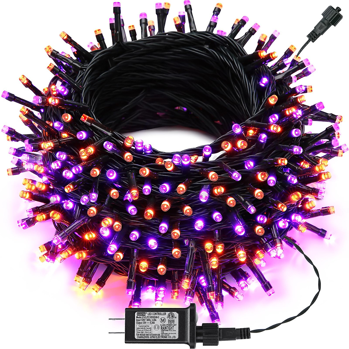 Joomer Orange Purple Halloween Lights 100FT 300 LED Connectable String Lights with 8 Modes Timer Waterproof Plug-in Orange Purple String Lights for Indoor Outdoor Halloween Decorations