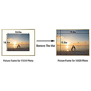 Golden State Art, Gold 16x20 Aluminum Frame for 16 x 20 Picture or 11x14 Photo with Mat - Shatter - Resistant Glass - for Wall Mount Decoration - 1 Pack