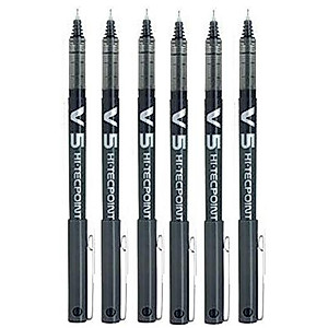 PILOT BX V5 Black Hi-Tecpoint Extra Fine Rollerball Pen 0.5 mm Nib Tip 0.3 mm Line Width (Pack of 6)