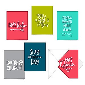 Canopy Street Female Empowerment Note Cards / 12 Everyday Feminist Boss Babe Encouragement Cards / 6 Feminine Positive Affirmation Designs / 4 5/8" x 6 1/4" Strong Women Friendship Greeting Cards