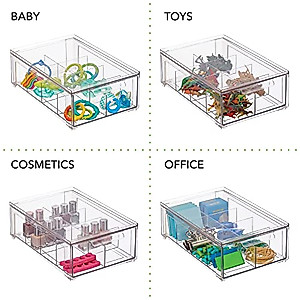 mDesign Plastic Kitchen and Pantry Organizer with Divided Drawer - Stackable Bin with 8 Sections for Tea and Snack Food - Perfect for Organizing Cabinet, Fridge - Lumiere Collection - 4 Pack - Clear