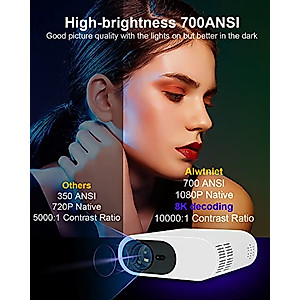 Projector with Android TV 10,4K Support Projector with Wifi Bluetooth Netflix-Certified Native 1080P 700 ANSI 5G Autofocus Portable Home Projector Stereo Sound Compatible with Laptop/Phone/HDMI/AV/USB