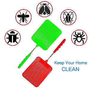 fecobyte 5PCS Telescopic Fly Swatter, Upgraded Manual Heavy Duty Plastic Flyswatter with Extendable Stainless Steel Pole