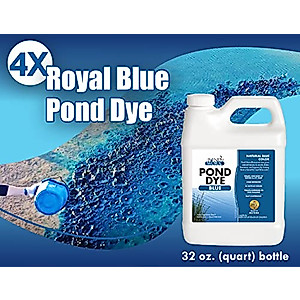 Pond Worx Blue Lake and Pond Dye - 4X Concentrated Liquid Pond Colorant – Shades and Protects Your Pond, Treats up to 1 Acre –1 Quart