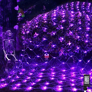 LYHOPE 6.6ft x 3.3ft 160 LED Halloween Net Lights, 8 Modes Low Voltage Mesh Halloween Decorations Lights for Xmas Trees, Bushes, Garden, Outdoor, Indoor, Carnival, Party Decor (Purple)