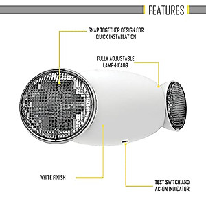 Hubbell Lighting CU2 Commercial Emergency Light with Battery Backup, LED Emergency Lighting Fixture with Twin Adjustable Heads, 90-Minute Runtime, UL924 Listed for Damp Locations, 120-277V, White
