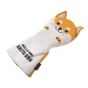 COOLSKY Golf Head Cover Cute Akita Dog Animal Cartoon Pattern for Driver Synthetic Leather PU Headcovers Yellow