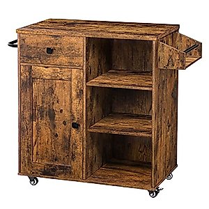 HOOBRO Kitchen Island, Kitchen Storage Cabinet with Drawer, Kitchen Cart with Spice Rack and Towel Rack, Saving Space, Easy Assembly, for Kitchen, Living Room, Rustic Brown BF12ZD01