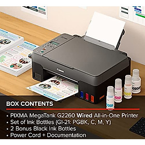 Canon PIXMA G2260 MegaTank All-in-One Wired Color Inkjet Printer, Black - Print Copy Scan - 10.8 ppm, 4800 x 1200 dpi, 2-line LCD, High-Volume Supertank, Hi-Speed USB, BROAG Printer_Cable