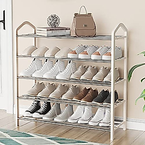 Shoe Rack Shoe Shelf Stackable Shoe Rack 5-Tier Shoe Rack, Shoe Shelf Storage Organizer for Entryway Living Room Hallway, Large Capacity, Bedroom Shoe Organizer, Beige Shoe Bench Stackable Shoes Rack