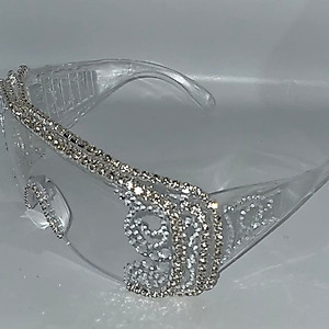 Silver Bling Eye Goggles with Swirl Gems - Handmade Fashion Accessory