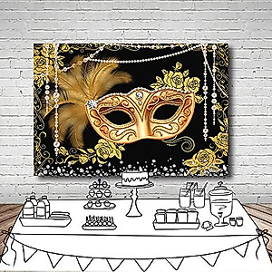 MEHOFOND Masquerade Ball Backdrop Black Gold Masquerade Party Photography Background Mardi Gras Carnival Costume Party Decorations Sweet 16 Dress-Up Banner Supplies Photo Studio Props 8x6ft