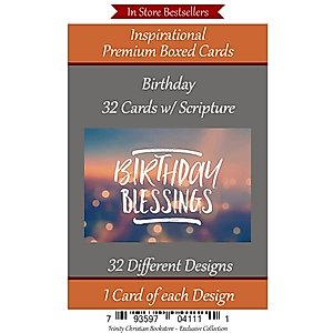 Birthday (No Repeated Cards) 32 Design Christian/Religious Greeting Card Assortment ~ Scripture in every card