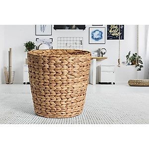 SNOWECRAFT 2-Pack Woven Waste Basket for Bathroom, Bedroom, or Living Room | Wicker Wastebasket Style Handwoven Basket Made from Water Hyacinth | Modern Boho Storage Basket