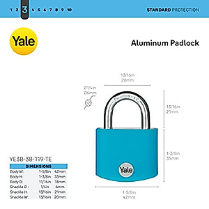 Yale Covered Aluminum Padlock with 3 keyed Alike Keys for Indoor and Outdoors use, Gym Locker, and Toolbox (Blue)