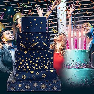 Wrapping Paper Flat Sheets - Birthday Wrapping Paper Set with Sticker Ribbon - Gift Wrapping Paper with Dark Blue and Gold Stripes Star Design - Navy Blue Wrapping Paper for Men Boy - Birthday Gift Wrap for Christmas, Hanukkah, Birthday, Graduation, Fathe