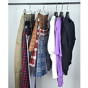 Szxc 2 Pack Skirt Pants Hangers with Adjustable Clips - 4 Tier Chrome with Black Vinyl - Non-Slip Durable - Closet Storage Organizer Space Saving (Pants Skirt Hangers (Set of 2)