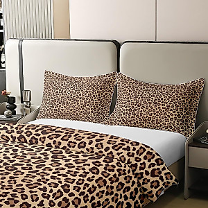 jejeloiu Leopard Print Duvet Cover 100% Cotton Queen Size Kids Cheetah Comforter Cover Set Safari Animal Bedding Cotton Duvet Cover Set Brown Black Bedspread Cover