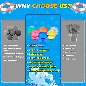 Tizikcon 24 PCS Reusable Water Balloons, Refillable Magnetic Water Balls for Outdoor Games, Self Sealing Water Splash Bomb Quick Fill for Summer Fun, Pool Beach Toys for Kids Ages 3-12
