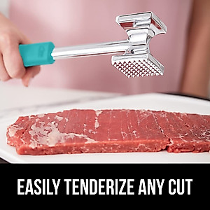 Gorilla Grip Silicone Oven Mitts Set and Meat Tenderizer, Both in Turquoise Color, Oven Mitts are Heat Resistant, Meat Tenderizer has Smooth and Textured Side, 2 Item Bundle