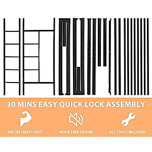 12 Inch Platform Queen Bed Frame with Headboard, Heavy Duty Bed Frame Queen Size Metal Bed Frame with Storage, Mattress Foundation Bed Frames No Box Spring Needed, Under Bed Storage, Noise-Free, Black