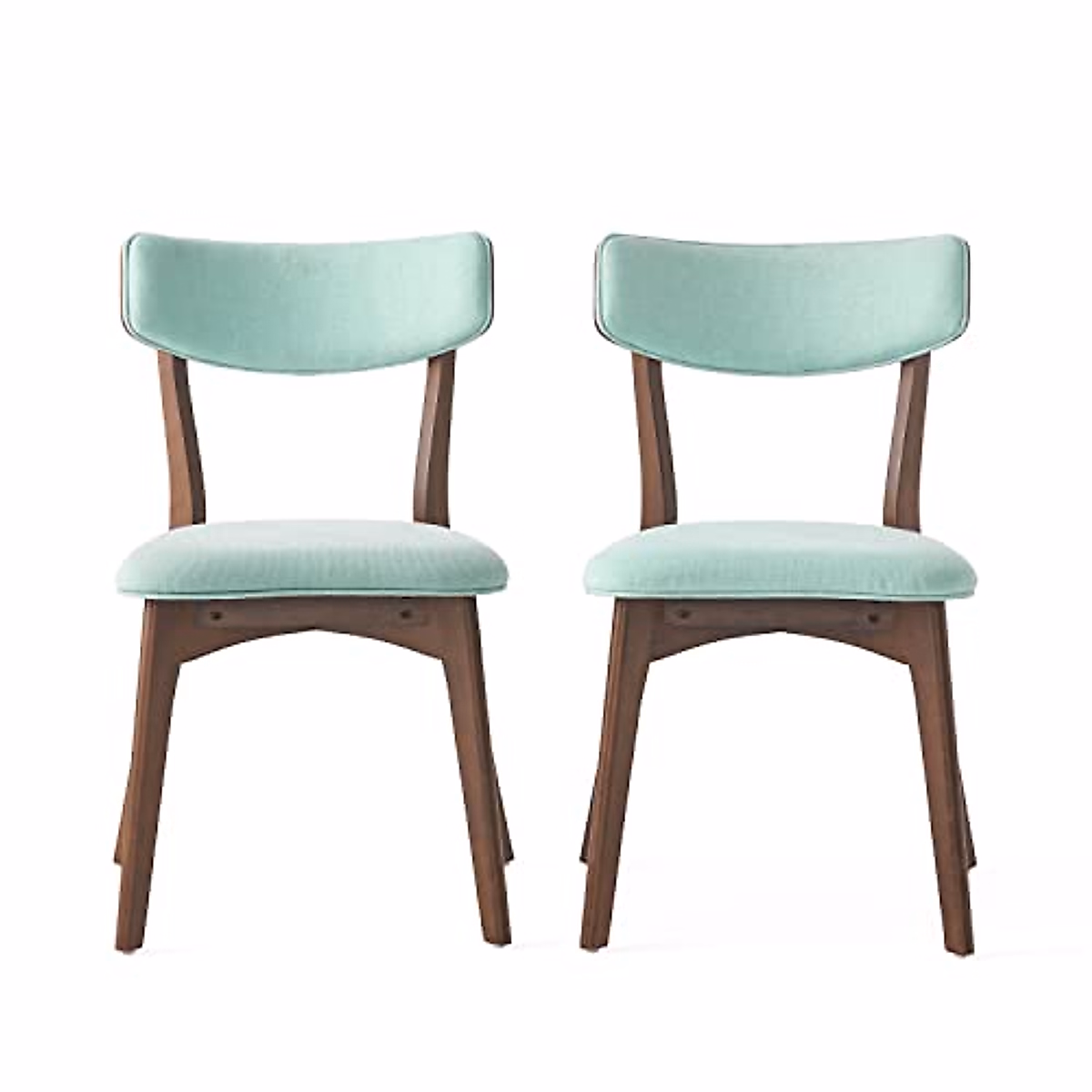 Christopher Knight Home Chazz Mid-Century Fabric Dining Chairs with Natural Walnut Finished Frame, 2-Pcs Set, Mint / Natural Walnut Finish