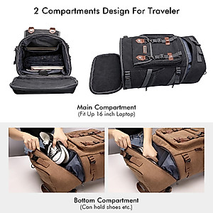 WITZMAN Travel Backpack for Men Women Canvas Backpack Carry on Luggage Rucksack Convertible Duffel Bag Large (A568 Black)