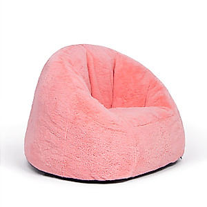N&V Small Bean Bag Chair for Kids, Children Mini Bean Bag Sack, Foam Filling, Includes Removable and Machine Washable Cover, 27in, Soft Faux Fur (Pink)