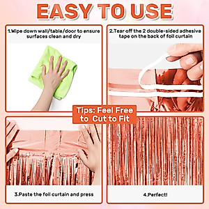 4-Pack Backdrop for Party Decorations, Foil Fringe Backdrop Curtains, Tinsel Streamers for Birthday Party Decorations, Rose Gold Tinsel Curtain for Graduation Mermaid Baby Shower New Year Prom Parties