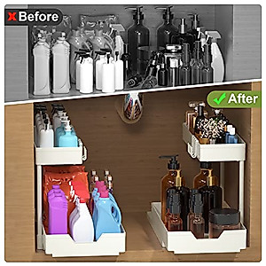 Minimalist Studio Under Sink Organizers and Storage 2 Pack L-Shape Kitchen Bathroom Organization, 2-Tier Sliding Storage Under Bathroom Kitchen Sink Cabinet Organizer Shelf Pull Out with Drawer(White)