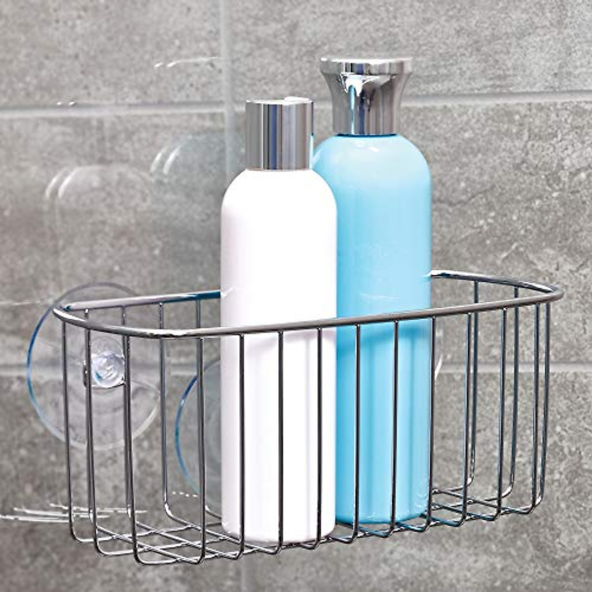 iDesign Rondo Metal Wire Suction Bathroom Shower Caddy Rectangular Basket for Shampoo, Conditioner, Soap, Creams, Towels, Razors, Loofahs, 4" x 8.8" x 5", Stainless Steel