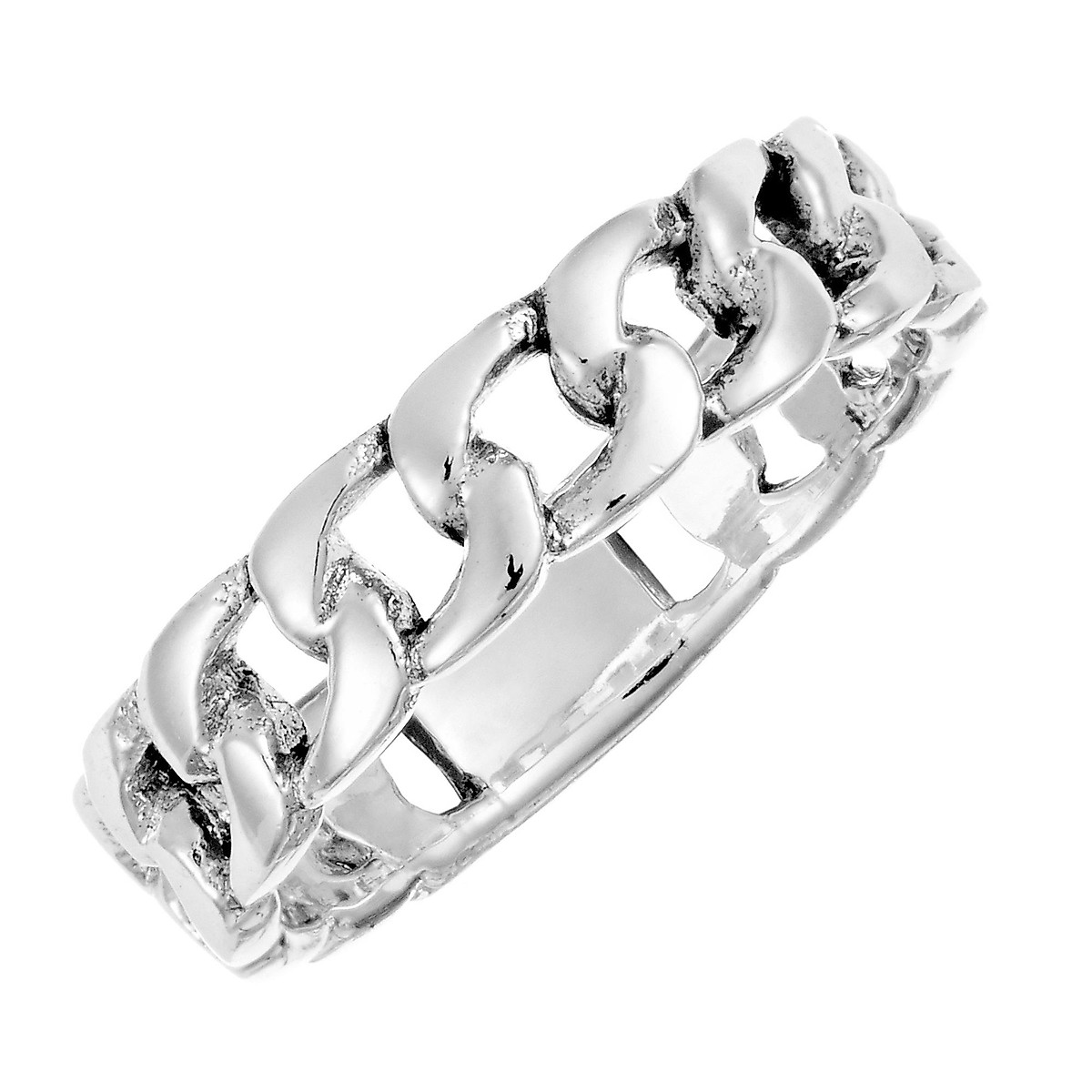 Silverly 925 Sterling Silver Ring for Women With a Cuban Link Design 5 mm - Men's Chain Band Minimalist Promise Ring - Classic Stacking Rings for Ladies - Contemporary Stacking Wedding Bands