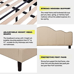 VECELO Full Upholstered Platform Bed Frame,Mattress Foundation with Height Adjustable Tufted Headboard,Strong Wood Slat Support, No Box Spring Needed,Champagne Beige